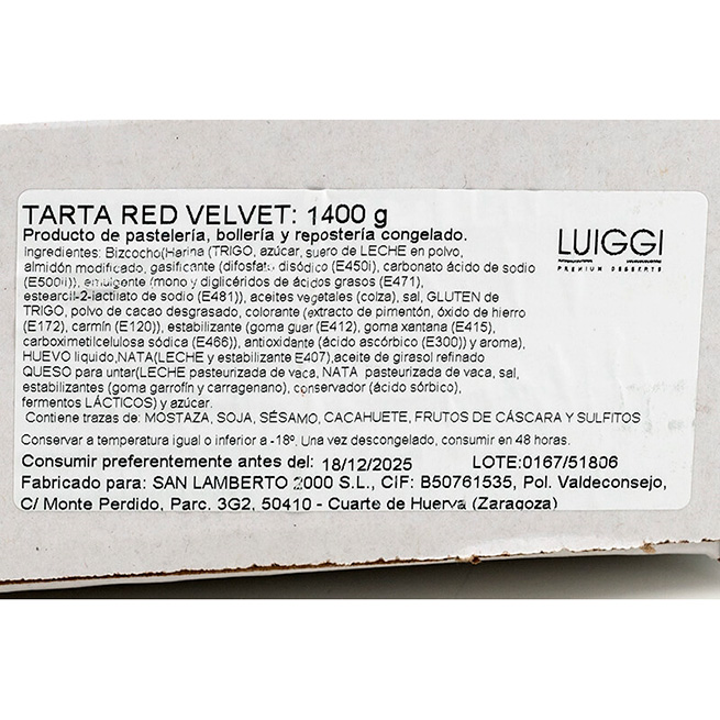 Comprar Tarta Red Velvet 12 porciones en llenatudespensa.com